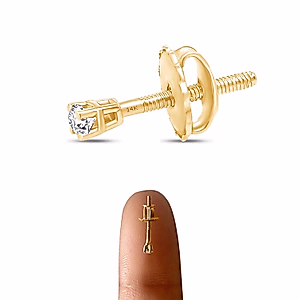 Mini Micro Natural Diamond SINGLE Stud Screw Back Earring in 14k Solid Yellow Gold | Cartilage Diamond Stud Earrings | 1 Piece (0.02ct)