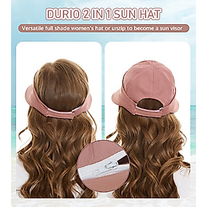 Durio Wide Brim Summer Beach Hats for Women 2024 UPF 50+ Sun Hat 2 in 1 Visors for Women Foldable Zip-Off Visor with Wind Strap Packable Womens Sun Hat Safari Fishing Gardening Beige One Size