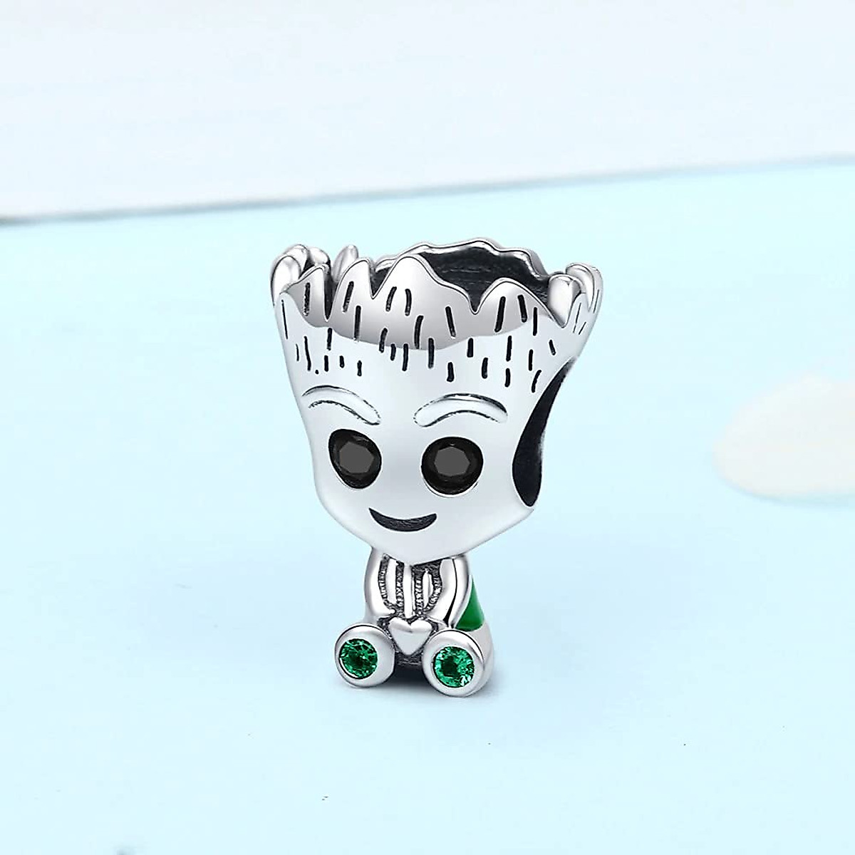 925 Sterling Silver Pendant Charm Bead For Pandora & Similar Charm Bracelets or Necklaces (Cute Groot Cartoon)