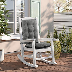 downluxe Indoor/Outdoor Rocking Chair Cushion Set, Tufted Comfortable Cushions for Rocking Chairs with Ties and Non-Slip Backing, Seat 17" x 17" x 3"/Back 21" x 17" x 3", Dark Grey, 2 Piece Set