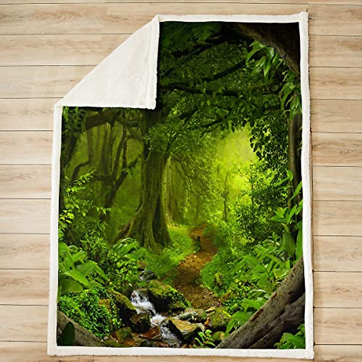 Green Nature Throw Blanket Natural Scenery Fleece Blanket 3D Trees Bed Blanket for Couch or Bed Nature Landscape Blanket Soft Warm Lightweight for Kids Adults Women Gift(40x50 Inches)