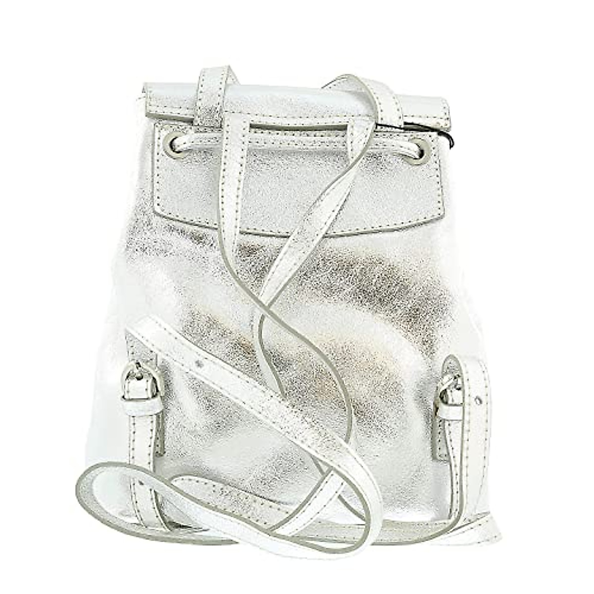 Pierre Cardin Silver Leather Metallic Star Studded Medium Fashion Backpack for womens