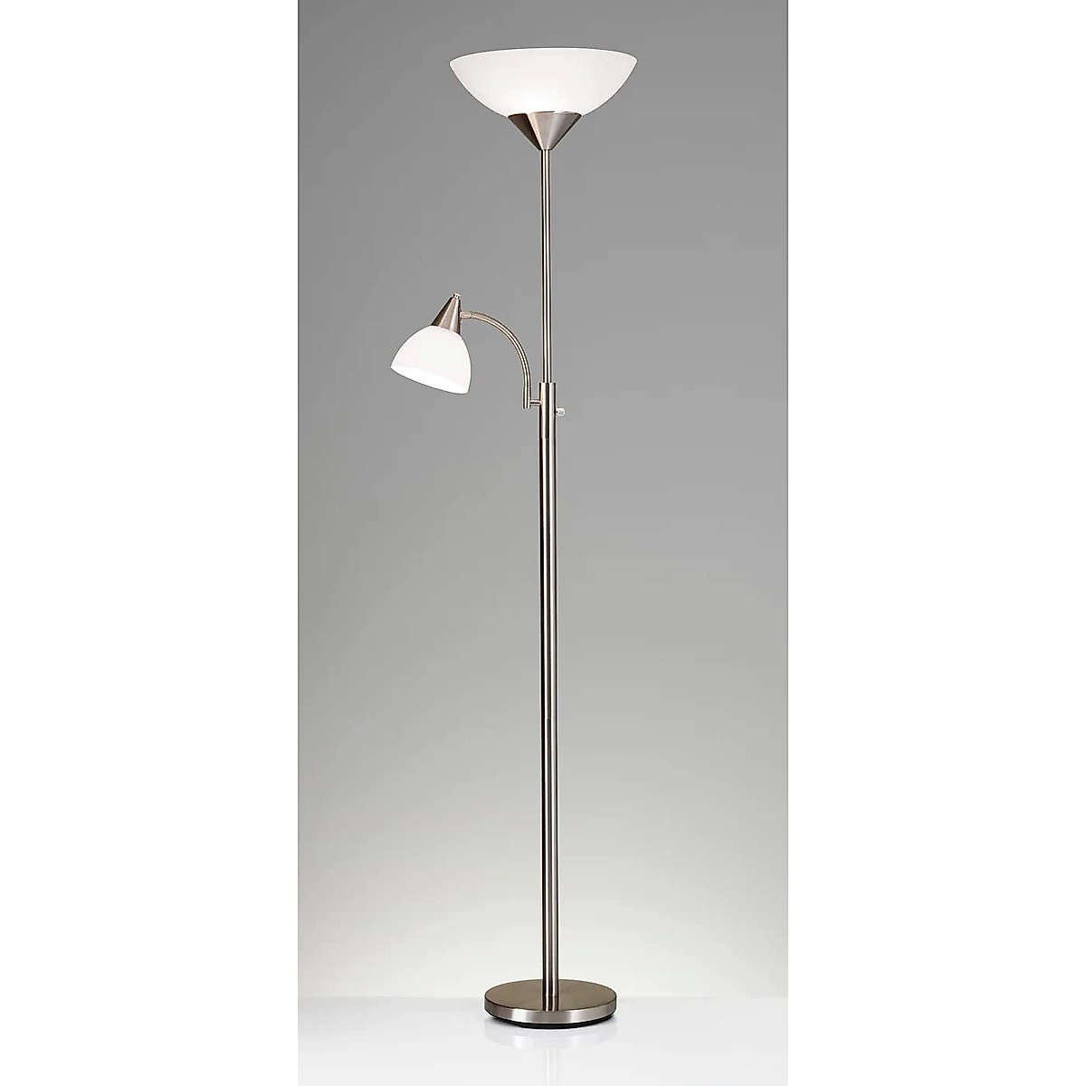 Adesso 7202-22 Piedmont 300W Combo Torchiere, 71 in, 2 x 150 W Incandescent/equiv. LED & 60W Incandescent Reading Light, Brushed Steel, 1 Floor Lamp