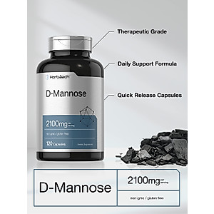 Horbäach D-Mannose | 2100mg | 120 Capsules | Highest Potency | Non-GMO & Gluten Free Supplement