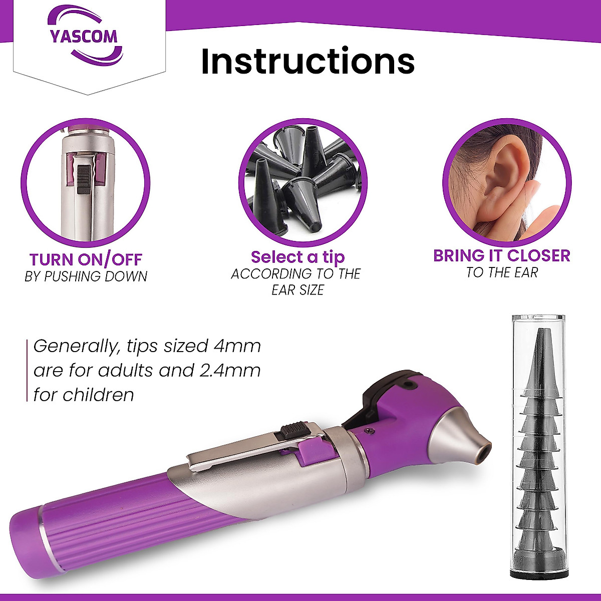 YASCOM Otoscope Professional Diagnostic Ear Otoscope with Light Pocket Size Ear Infection Checker with 10x Specula & Case, Ear Otoscope for Doctors, Nurses, & Students