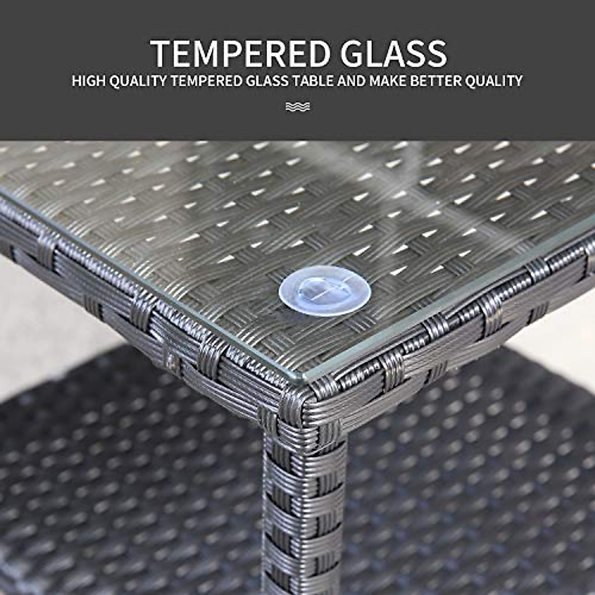 Outdoor PE Wicker Side Table - Patio Rattan Garden Coffee End Square Table with Glass Top Furniture, Black