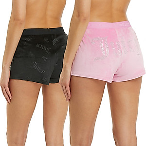 Juicy Couture Velvet Fleece Shorts 2 Piece Designer Pajama Set for Women, 2-Pack Sleep and Lounge Shorts (US, Alpha, Large, Regular, Regular, Stellar Pink/Black Crown Embossed)