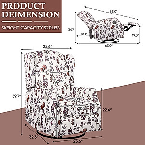 Consofa Swivel Rocker Recliner, Manual Rocker Recliner Chair, Rocking Chair Nursery Reclienr, 360 Degree Swivel Single Sofa with Padded Seat, Rocking Recliners Chair for Adults