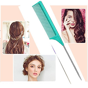 Generic 3 Pack - Rat Tail Comb,Steel Pin Carbon Fiber Heat Resistant Parting Combs with Stainless Steel Pintail (Turquoise)