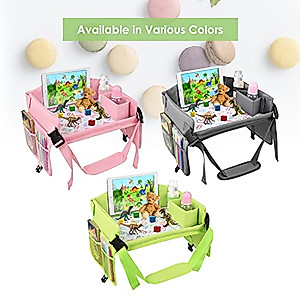 Zooawa Kids Travel Tray, Car Seat Tray for Kids Toddlers Car Seat, Toddler Car Seat Lap Tray, Road Trip Essentials Activity Table, Carseat Table Tray for 36M+ Kids Road Trip Activities, Green