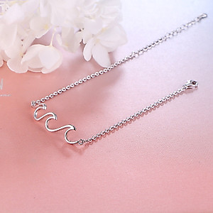 S925 Sterling Silver Wave Ocean Beach Sea Adjustable Anklet Ankle Bracelet for Women