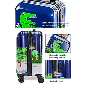 GURHODVO Kids Luggage for boys suitcase with spinner wheels Carry On hard shell Trolley case lightweight travel toys Dinosaur 18