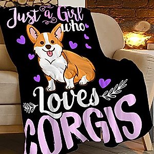 Cute Corgi Throw Blanket Just A Girl Who Loves Corgis for Women Corgi Lover Soft Cozy Fuzzy Fleece Blanket for Sofa Bed Couch Chair Living Room 40"x50"
