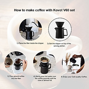 Kovot Pour Over Coffee Maker Set, Premium Ceramic Dripper for 1-2 Cup & 15 ounce Serving Pitcher, Home Filter Coffee Maker (White)