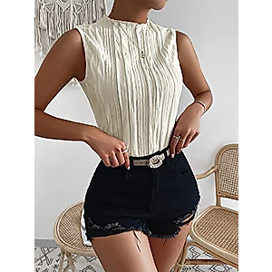 Verdusa Women's Sleeveless Mock Neck Textured Tank Top Beige XS