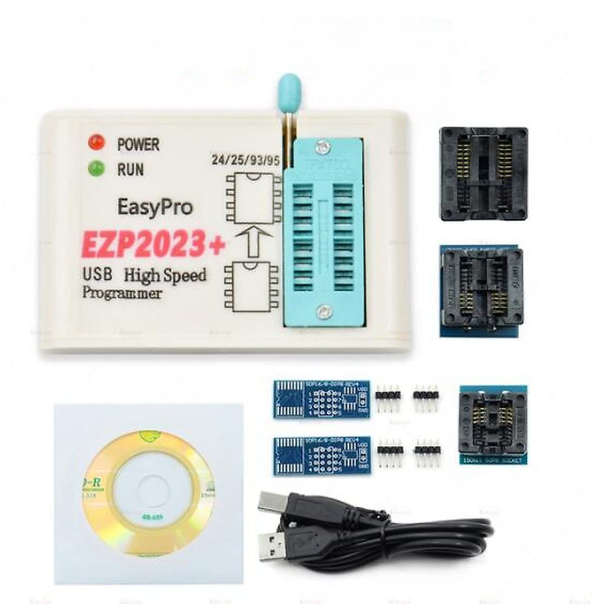 yesyZX WellieSTR 1 Set (EZP2023 with 5 adapters) EZP2023 High-Speed USB SPI Programmer EZP 2023 Support 24 25 93 95 EEPROM 25 Flash BIOS Chip Better Than EZP2019