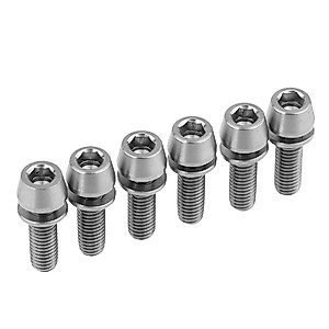 Yaruijia Titanium Bolt for MTB Bicycle Stem M5x16/18/20mm Taper Head Hex Socket Screws with Ti Washer Pack of 6 (M5x20mm, Titanium)