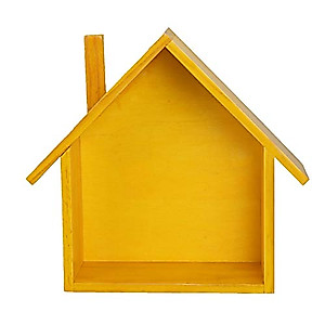 Cabilock Wooden House-Shaped Wall Storage Shelf Display Box Hanging Rack Holder Organizer for Bedroom Kids Room Kitchen (Yellow)