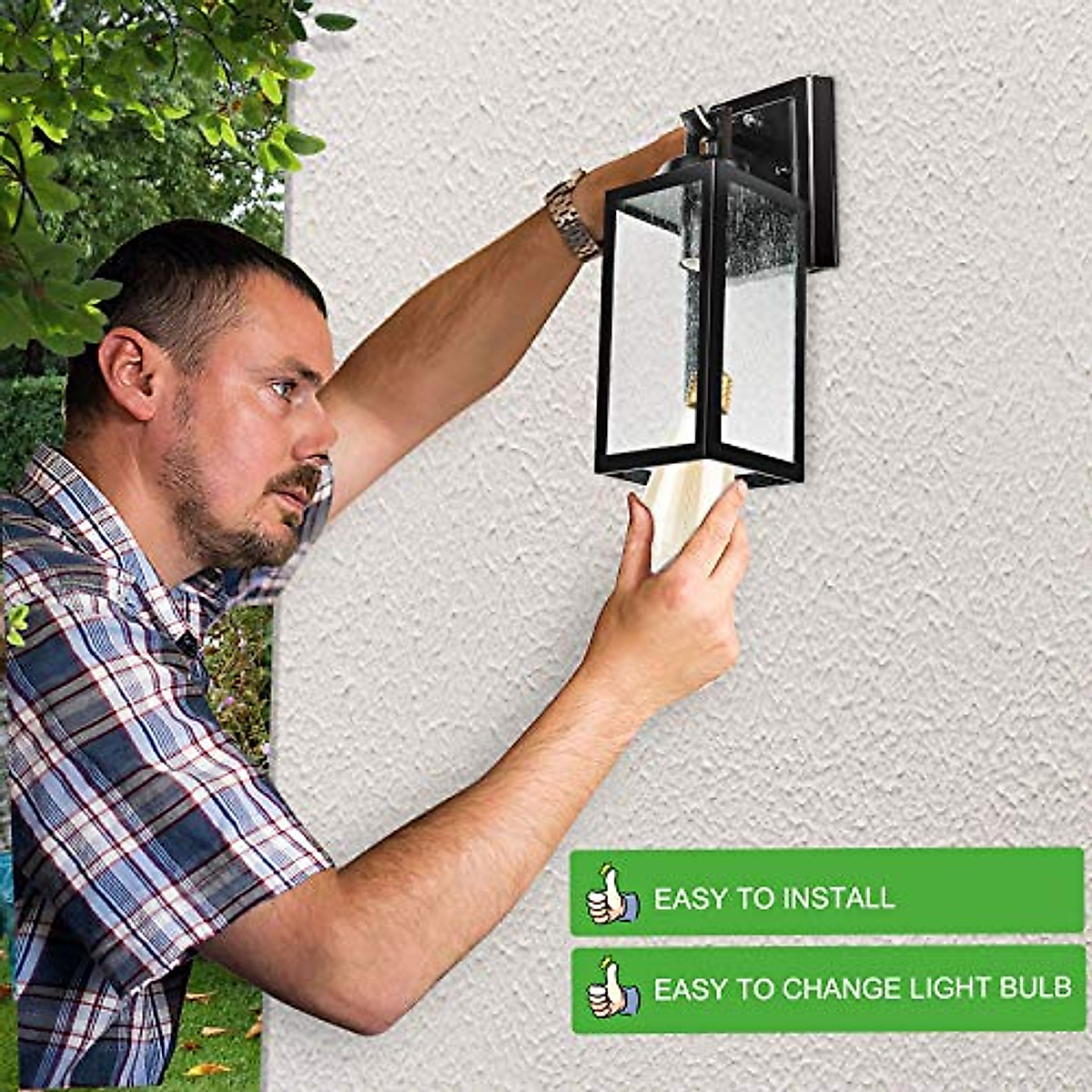 2 Packs Dusk to Dawn Outdoor Wall Lantern with Sensor, Exterior Porch Light Fixtures Wall Mount, 100% Waterproof Anti-Rust, Matte Black Outdoor Wall Lights for Garage, Doorway, Hallway