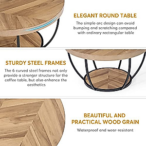 Tribesigns 31.7" Round Coffee Table, Industrial 2-Tier Circle Coffee Table with Storage Shelves, Modern Wooden Accent Center Table Sofa Side Table for Living Room, Home Office, Wooden Grain