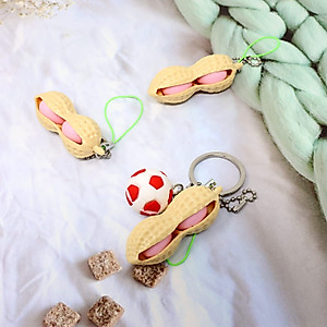 Honbay 6PCS Cute Peanut Decompression Toy Squeeze Peanut Fidget Toy Extrusion Peanut Keychain Keyring Stress Relieving Keychain Toys