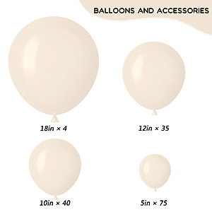 RUBFAC 154pcs White Sand Balloons Different Sizes 5/10/12/18 Inch White Cream Beige Balloon Garland Arch Kit for Wedding Baby Shower Birthday Party Supplies Decorations