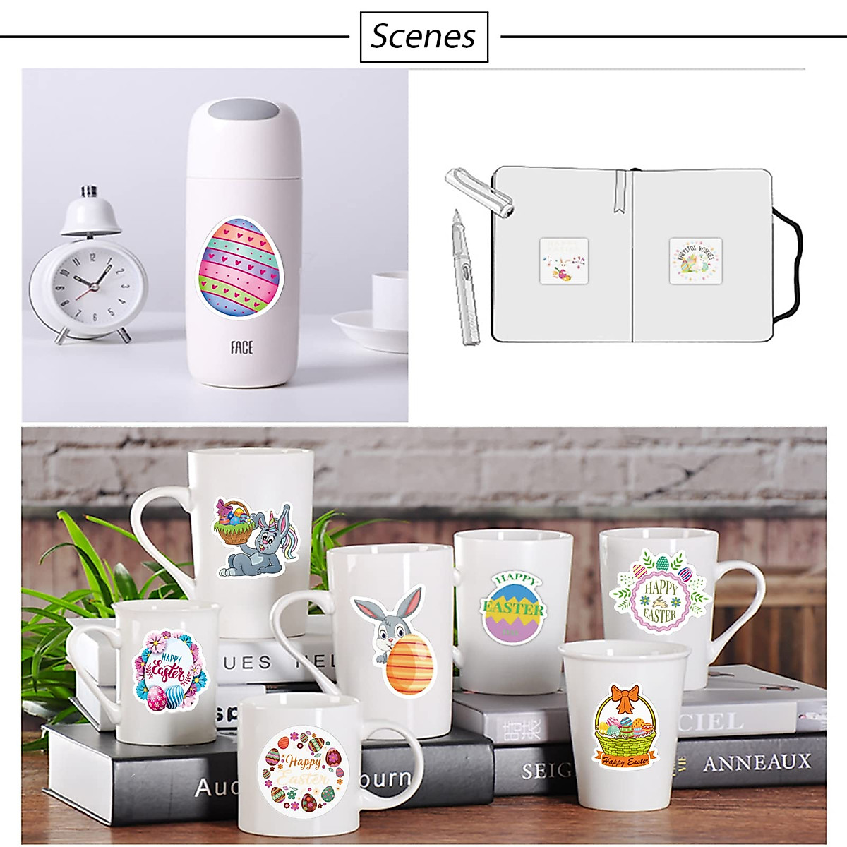 Easter Decorations Easter Stickers, 50 Pcs Cute Easter Egg Bunny Basket Stickers for Kids Teens Adults, Vinyl Waterproof Easter Stickers for Laptop Water Bottle Window Envelopes Cards Crafts Scrapbook