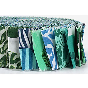 Soimoi 40Pcs Animals Print Precut Fabrics Strips Roll Up 1.5x42inches Cotton Jelly Rolls for Quilting - Teal Green