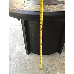 Pebble Lane LIving 42" Natural Slate and Copper Top Outdoor Propane Gas Fire Pit Table: Powder-Coated Black Frame