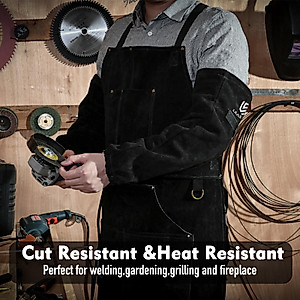 LeaSeek Leather Welding Work Sleeves,Heat & Flame Resistant Arm Protection Gardening Sleeve