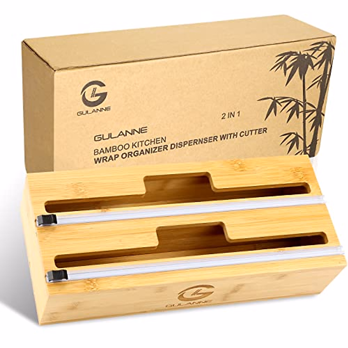 Wrap Organizer with Cutter and Labels, 2 in 1 Plastic Wrap Dispenser with Cutter,Foil and Plastic Wrap Organizer, Aluminum Foil Dispenser Organization and Storage - Fits 12" Roll