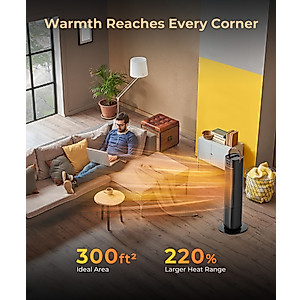 Space Heaters Indoor Use, 26" 12ft/s Electric Heater with Remote, 1500W Electric Heaters with 75°Oscillation, 1-12H Timer, PTC Electric Heater for Large Room, Bedroom Home Office, 2024 Upgraded