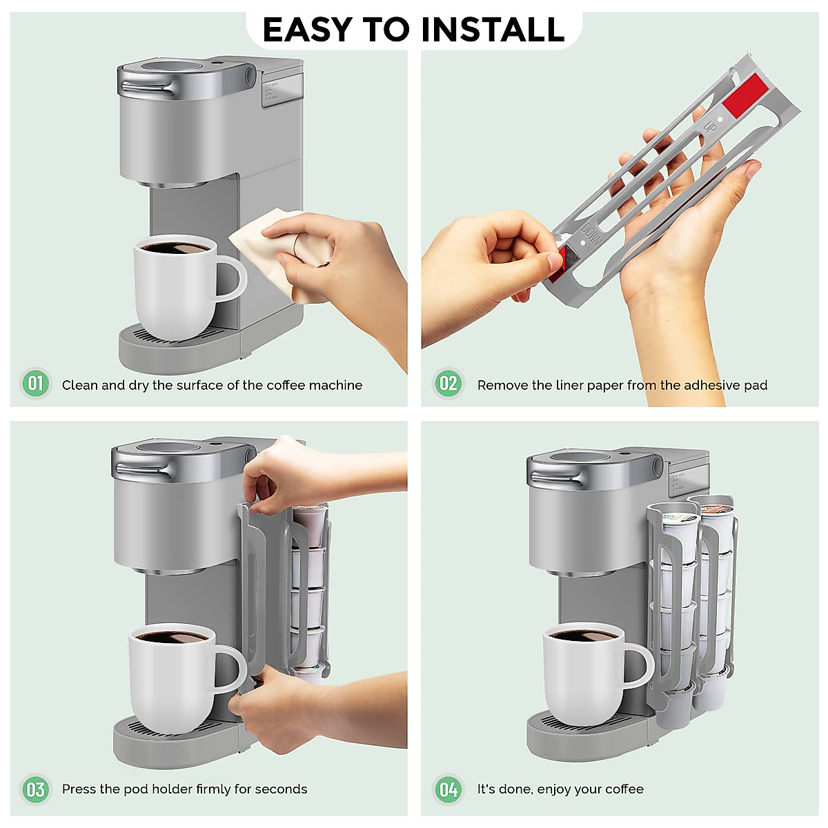 YEMOTTS K Cup Holder for Keurig: Coffee Pod Holder for K-cups - Side Mount K Cup Storage for Small Space - 2 Rows for 10 Kcups Black