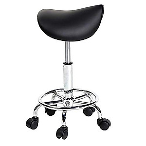 Saddle Stool Adjustable Swivel Salon Massage Spa Seat Tattoo Rolling Chair Black