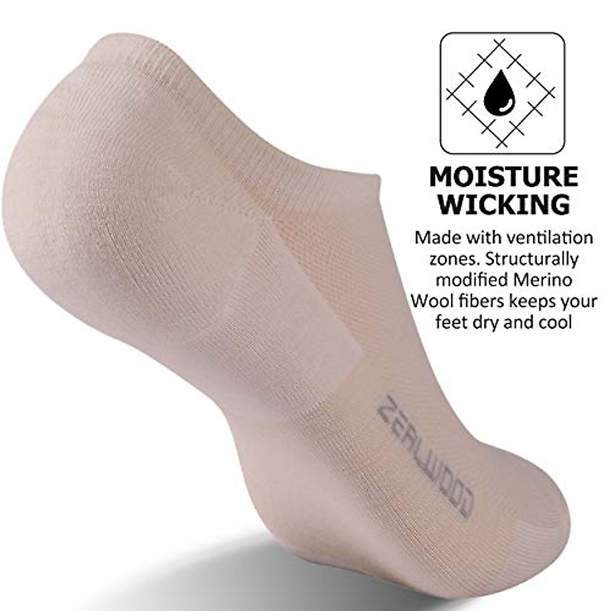 Golf Socks, ZEALWOOD Low Cut Wool Running Socks Womens Mens Hiking Socks Women Men Moisture Wicking Merino Wool Socks No Show Socks Mens Ankle Wool Athletic Socks Gifts for Women 3 Pairs Cream M