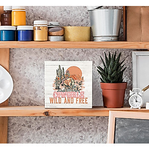 SRADMO Long Live Cowgirls Wood Box Sign Desk Decor，Retro Western Sunset Cowgirl Rodeo Theme Wooden Block Box Sign Decoration For Western Home Shelf Table Decor