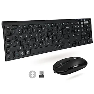 X9 Slim Bluetooth Mouse and Keyboard Combo - Dual BT + 2.4G Pair 3 Devices - Full-Size Rechargeable Wireless Mouse and Keyboard Combo - Multi-Device Wireless Keyboard Mouse Combo for PC - Black