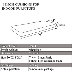 MICUSHION Piano Bench Cushion for Indoor Shoe Storage Non Slip Picnic Bench Pad for Kitchen Dining Table Seat 30 inch x 14, Light Brown