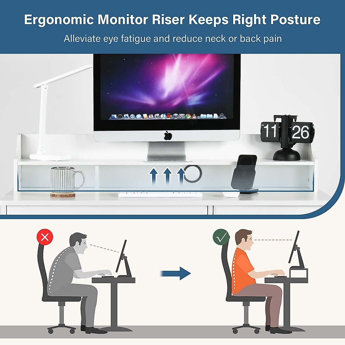 MaverickFurni White Desk with 4 Drawers, Computer Desk with Drawers and Hutch&Shelf, Wood Writing Home Office Workstation, Student Desks for Bedooms with Drawers, 38.2” H x20.5” D x44” W - White