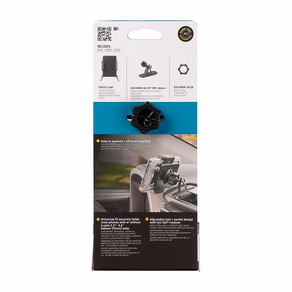 Nite Ize Squeeze Universal Dash Mount - Phone Holder & Mount for Car Dashboard - Cell Phone Accessories with Universal Design - Black