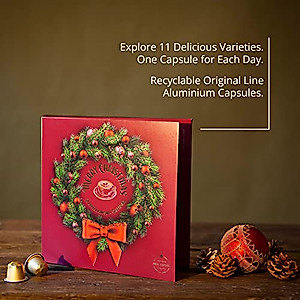 Christmas Advent Calendar with 24 Nespresso Compatible Pods from Real Coffee. Recyclable Original Line Aluminium Capsules. One Capsule for Each Day. Explore 11 Delicious Varieties. Red Edition