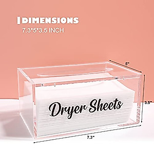Dryer Sheet Holder, Acrylic Dryer Sheet Dispenser with Hinged Lid, Laundry Room Organization & Decor Box, Container Storage for Fabric Softener Sheets - Clear