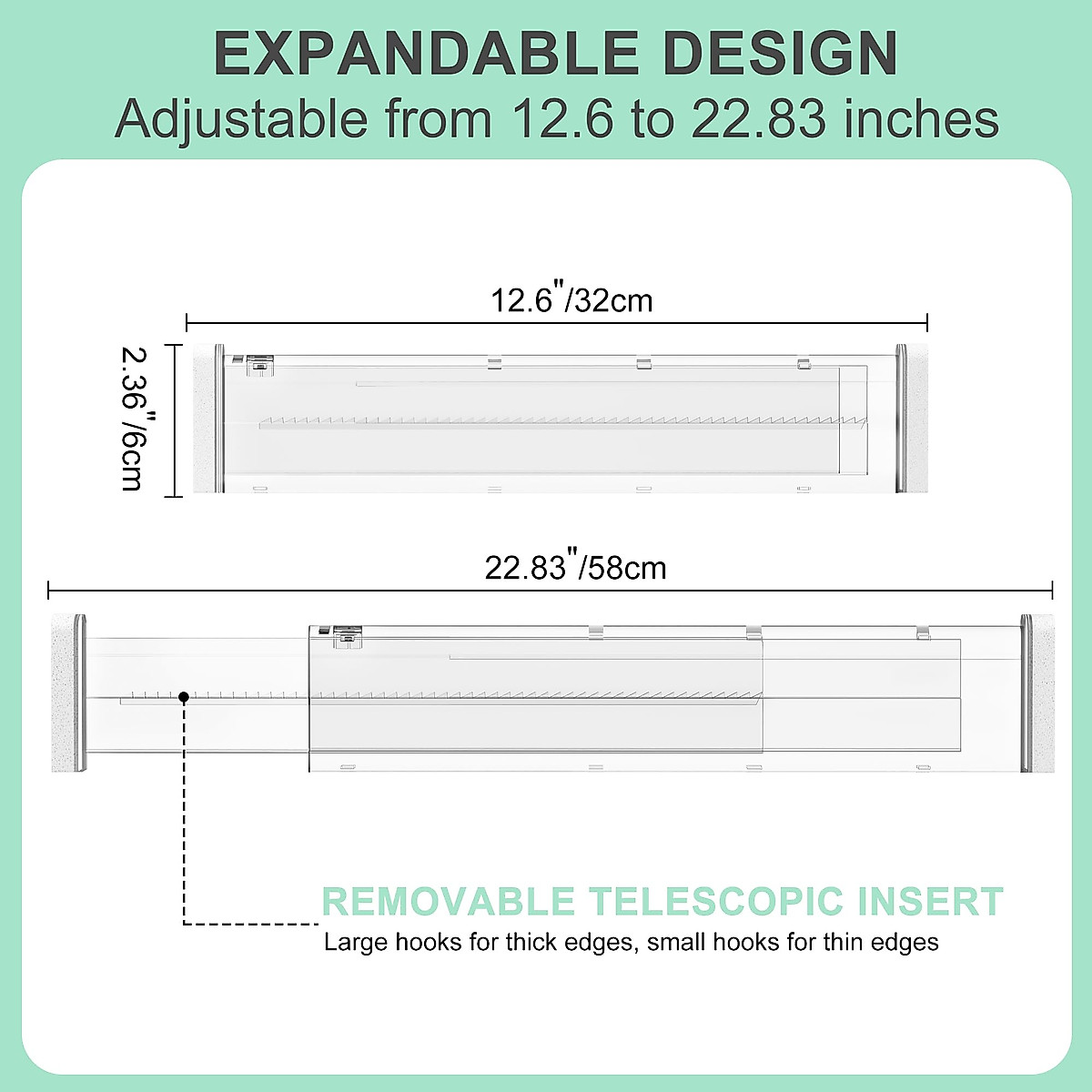 FUNIZE Expandable Drawer Dividers 4 Pack, 2.36" High, 12.6-22.8 Clear Drawer Organizers for Utensils, Clothes, Adjustable Kitchen Drawers Separators in Dresser, Bedroom, Bathroom, Office Storage