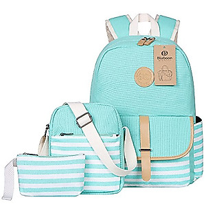 Bluboon Canvas Bookbags School Backpack Laptop Schoolbag for Teens Girls High School (Water Bule 3 in 1)