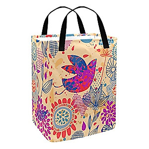 Petal Birds and Flower Print Collapsible Laundry Hamper, 60L Waterproof Laundry Baskets Washing Bin Clothes Toys Storage for Dorm Bathroom Bedroom