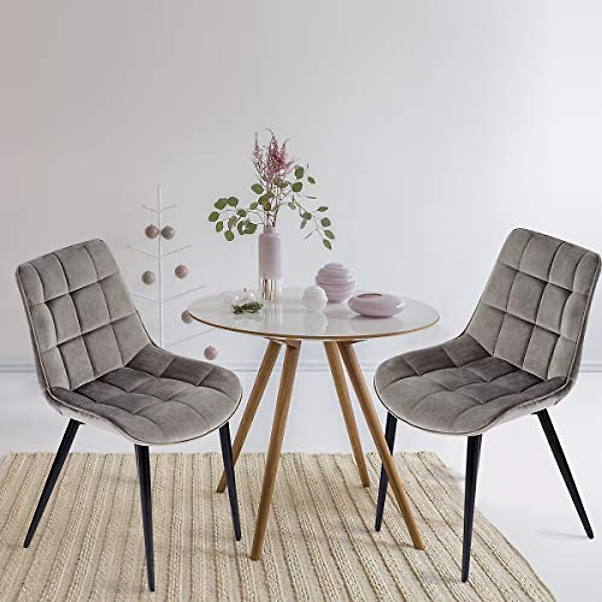 HOMHUM Dining Chairs Set of 2, Velvet Leisure Upholstered Modern Chair with Metal Legs for Kitchen Living Room,Gray