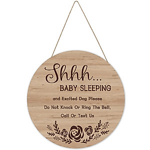 Funny Baby Sleeping Hanging Sign Plaque, Don'T Knock Or Ring The Bell, Round Wooden Door Decoration, Suitable For Baby Room, Nursery, Front Door, Door Handle Decoration
