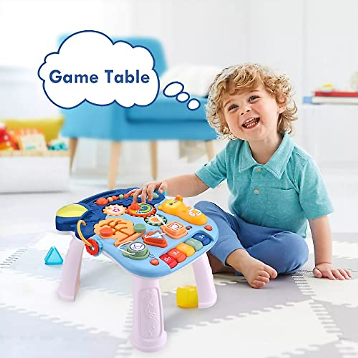 Baby Sit-to-Stand Walker with Wheels, Baby Entertainment Table Early Education Activity Center,Toddler Baby Push Walker for Boy and Girl 12 Months -3 Year Old