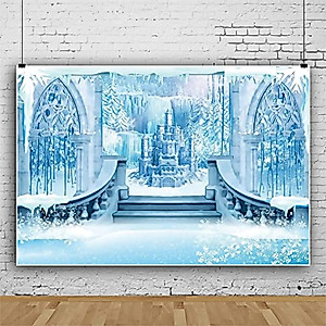 7x5ft Winter Castle Photography Backdrop,Winter Wonderland Frozen Castle Backdrops,Ice Castle Frozen Snowflake Photography Banner Winter Frozen Party Supplies Backdrop