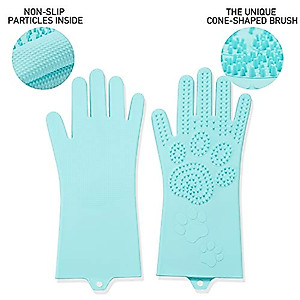 Srtood Pet Grooming Magic Gloves, Dog Cat Bathing Shampoo Brush, Silicone Hair Removal Gloves with Thick High Density Teeth for Bathing and Messaging, Double-Side Scrubbing Gloves for Shedding
